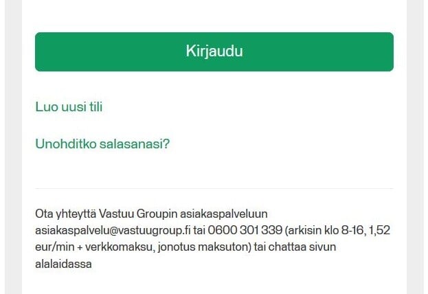 Sisäänkirjautuminen Vastuu Groupin palveluihin